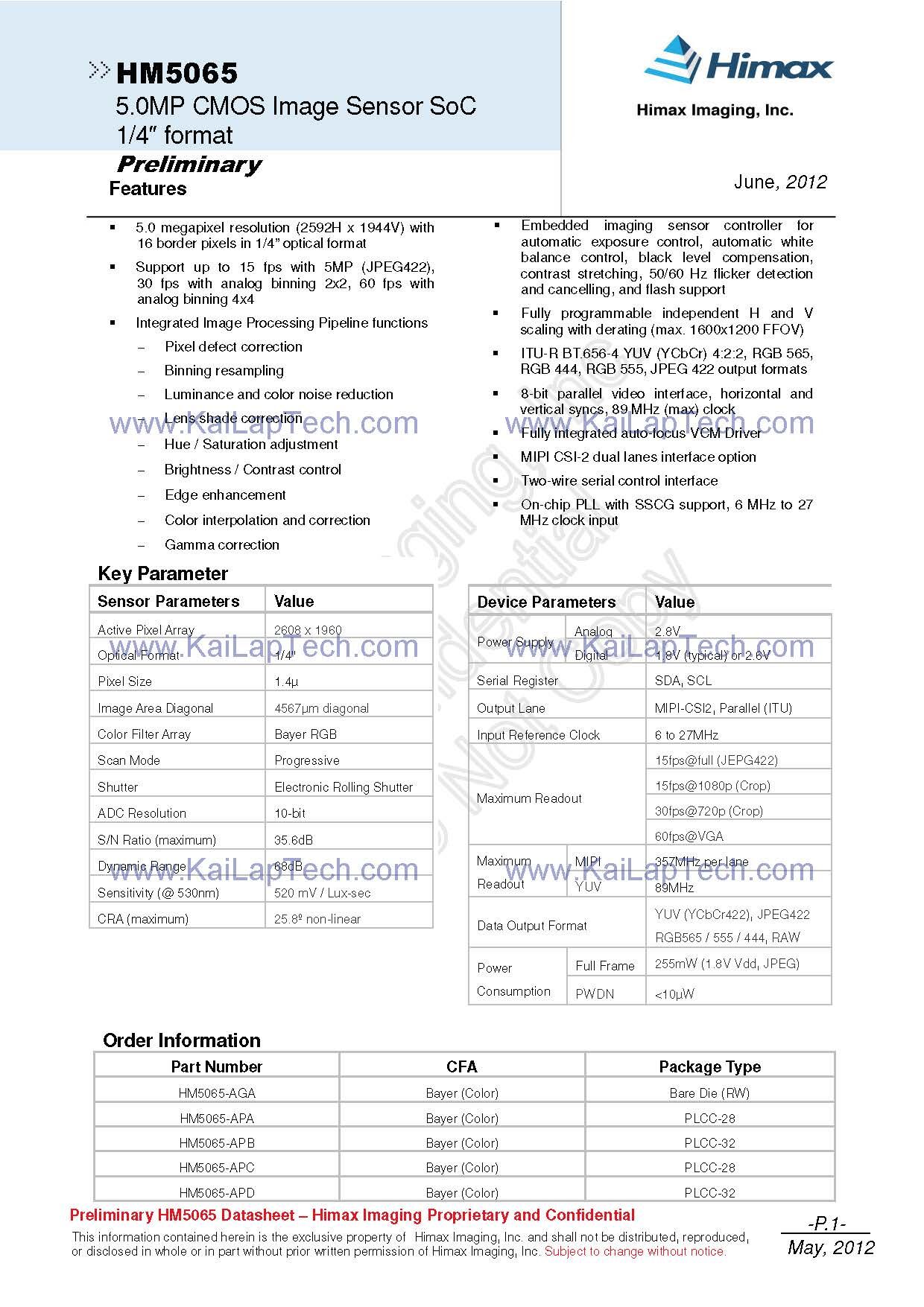 Buy Wholesale Hong Kong SAR Klt-c7pa-hm5065 V3.4 5mp Hm5065 Interface ...