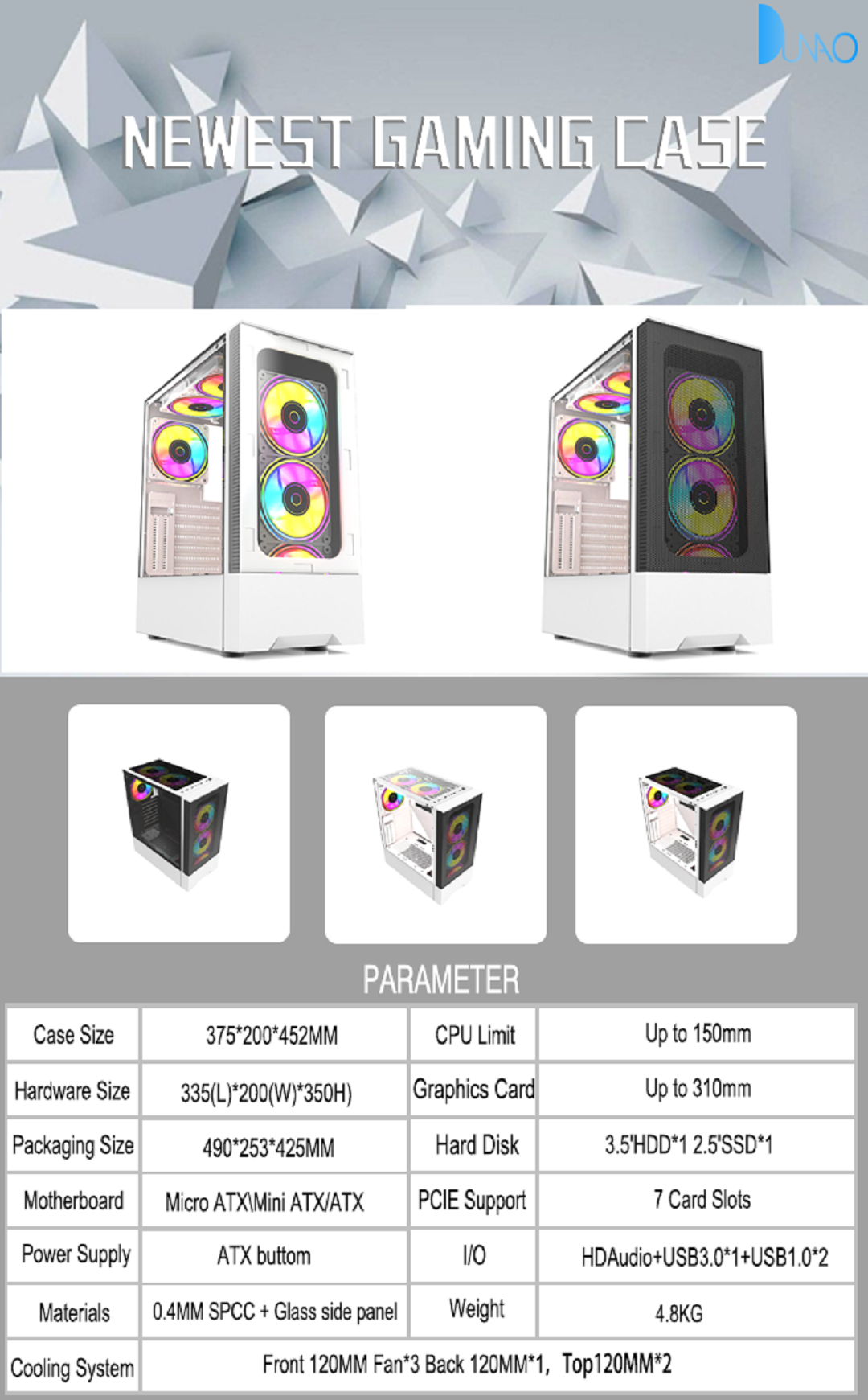 240mm Liquid Cooler Cabinet Pc Full Tower Pc Case Black And White Color ...