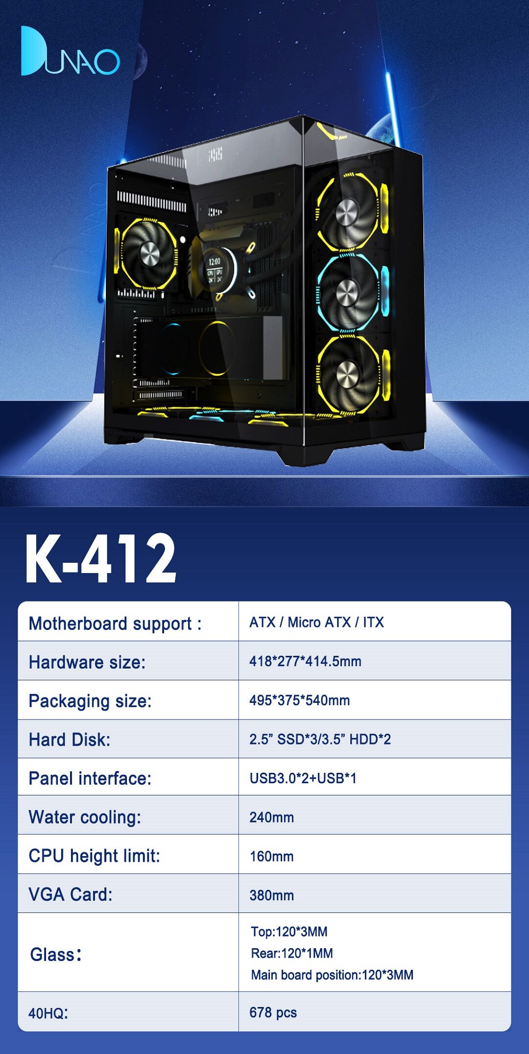 Novel Panoramic Colorful Gaming Pc Case Three Sided Tempered Glass ...