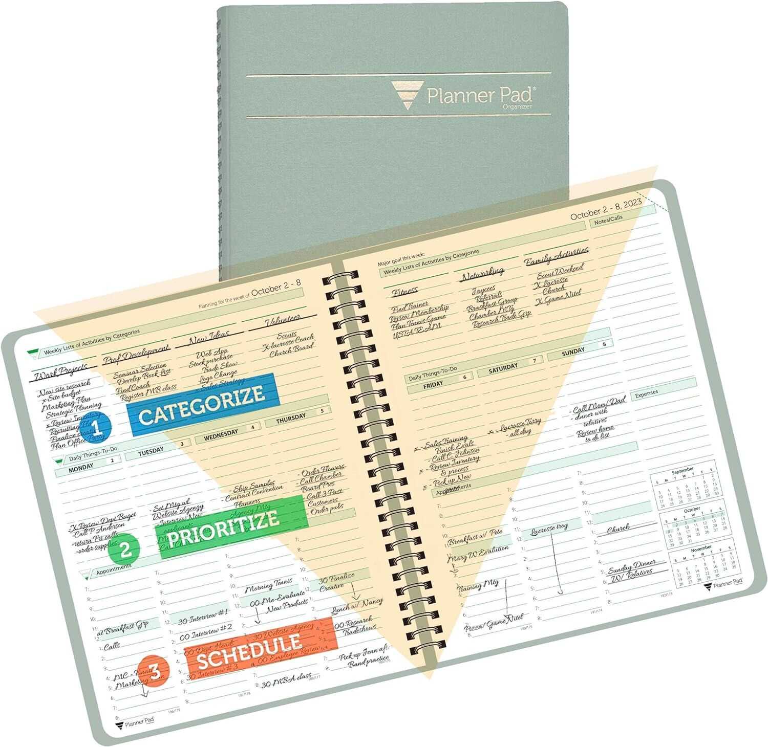 Planner Pad Spiral Bound 3-tier Funnel Down 12 Month Organizer, Oct 1st ...