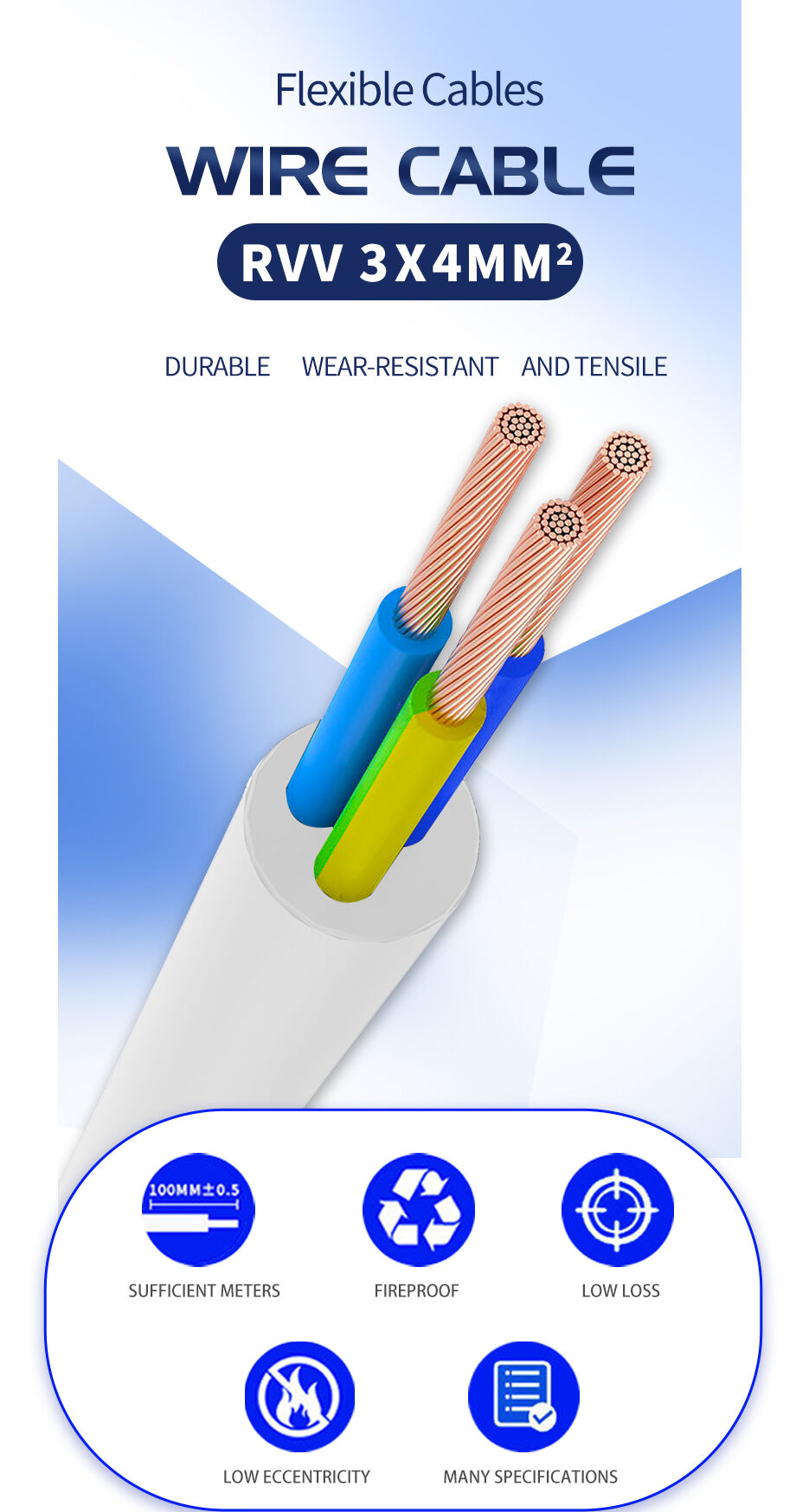 Bulk Buy China Wholesale Electrical Cable Wire 3 Cores 4mm² Flexible Rvv Cable Cca Material ...