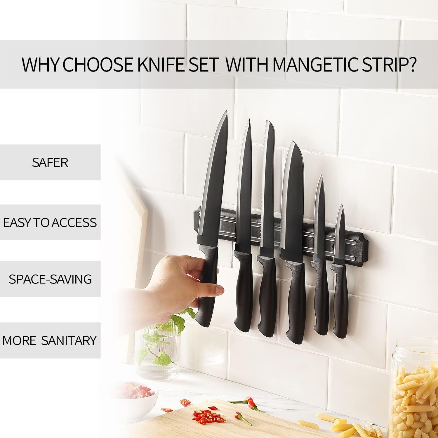 Buy China Wholesale Kitchen Knife Set With No Drilling Magnetic Strip ...