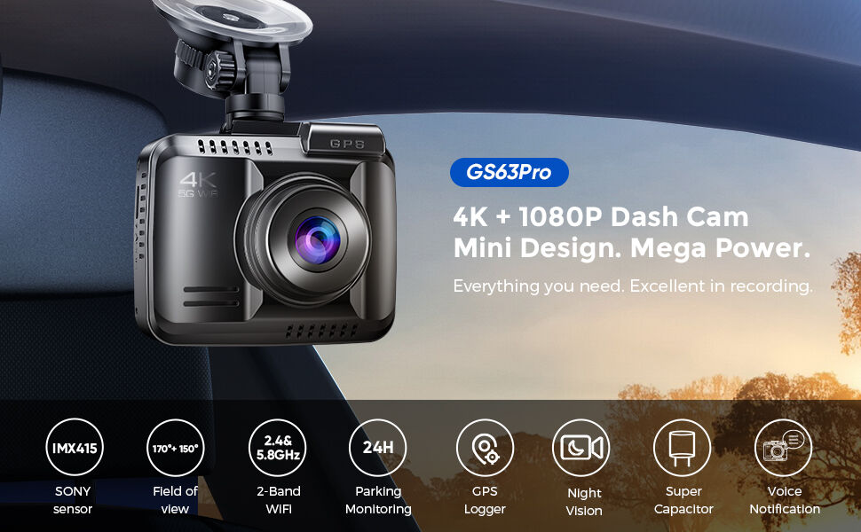 Azdome Gs63 Pro 4k Dash Cam 2.4”screen 2-ch 4k+fhd Gps 5g Wi-fi Super ...