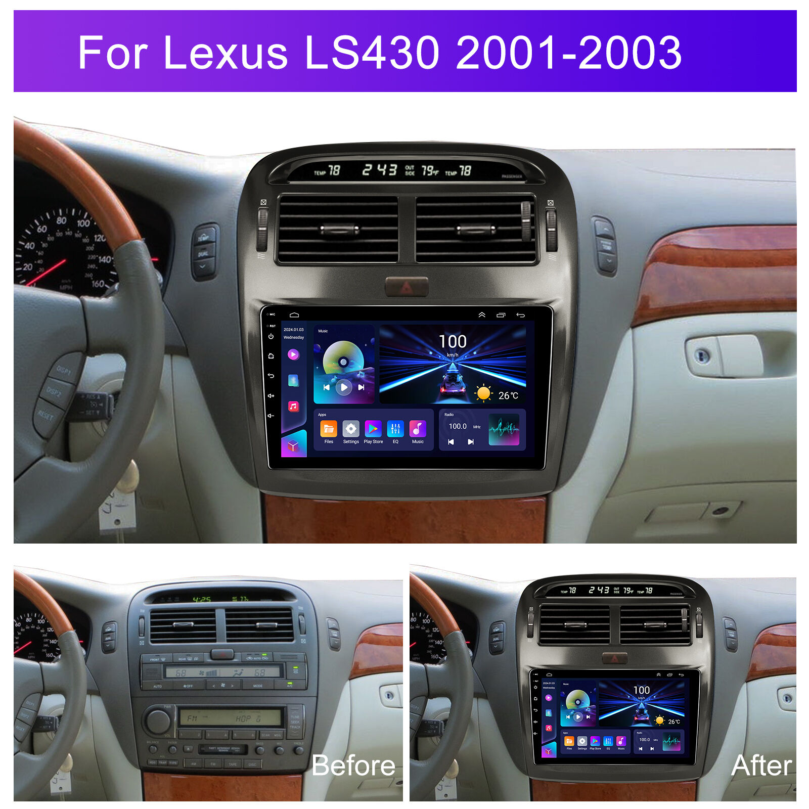 Podofo 9 Inch Android Car Radio 4+64g 8 Core Carplay Android Auto For ...