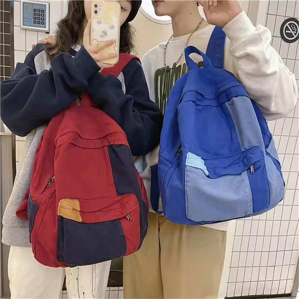 Patchwork Mixed Color Women Canvas College Travel Backpacks $5.81 ...