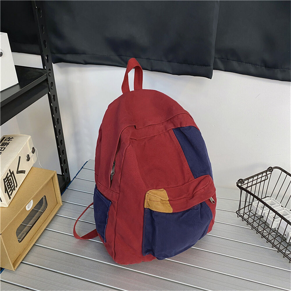 Patchwork Mixed Color Women Canvas College Travel Backpacks $5.81 ...