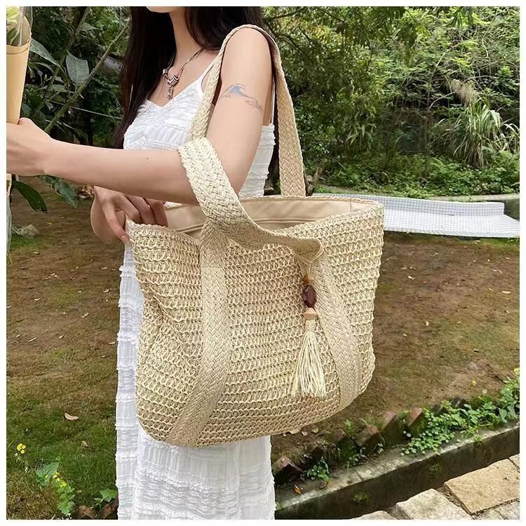 Large Straw Beach Bag For Women, Straw Tote Bag With Tassels, Woven ...
