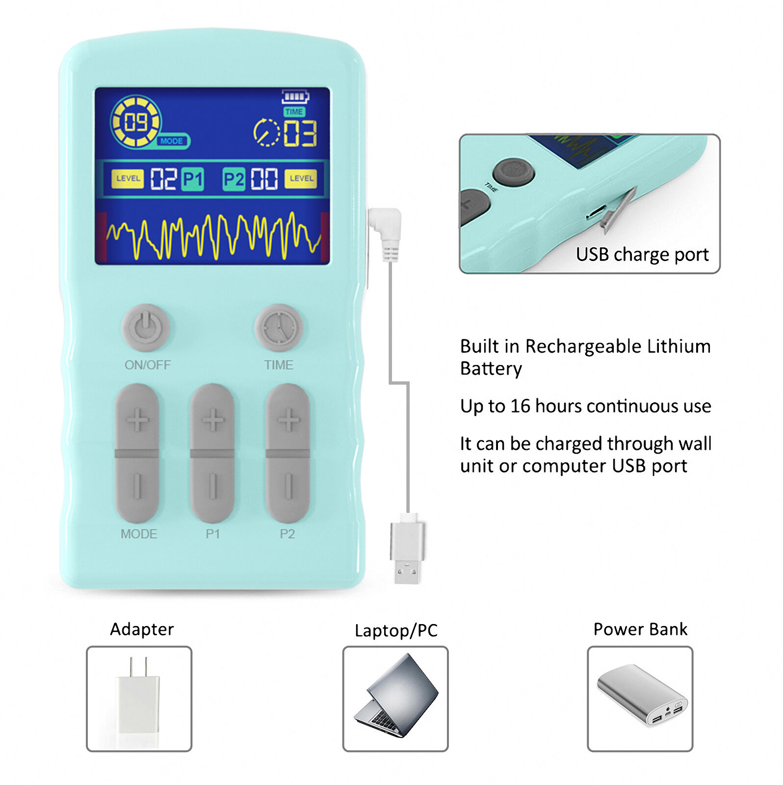 Tens Electrode Pads Large Screen Rechargeable Tens Machine For Pain ...