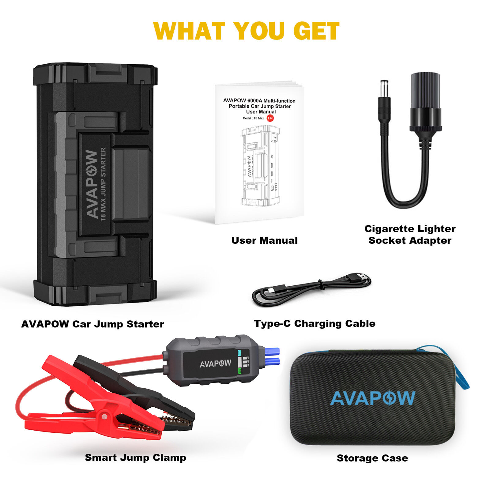 Avapow T8 Max Powerful Car Booster All 12v Car Jump Starter 6000a ...