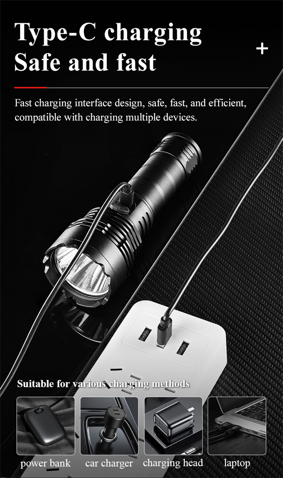 Led Flashlight P70 Fixed-focus Powerful Lantern Type-c Rechargeable 5 ...