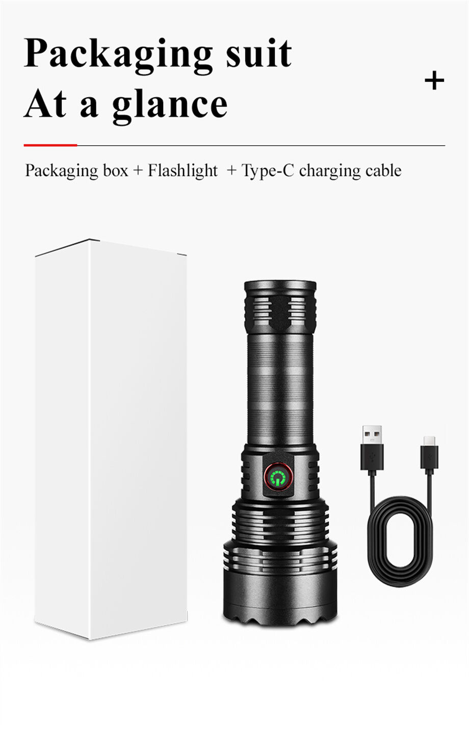 Led Flashlight P70 Fixed-focus Powerful Lantern Type-c Rechargeable 5 ...