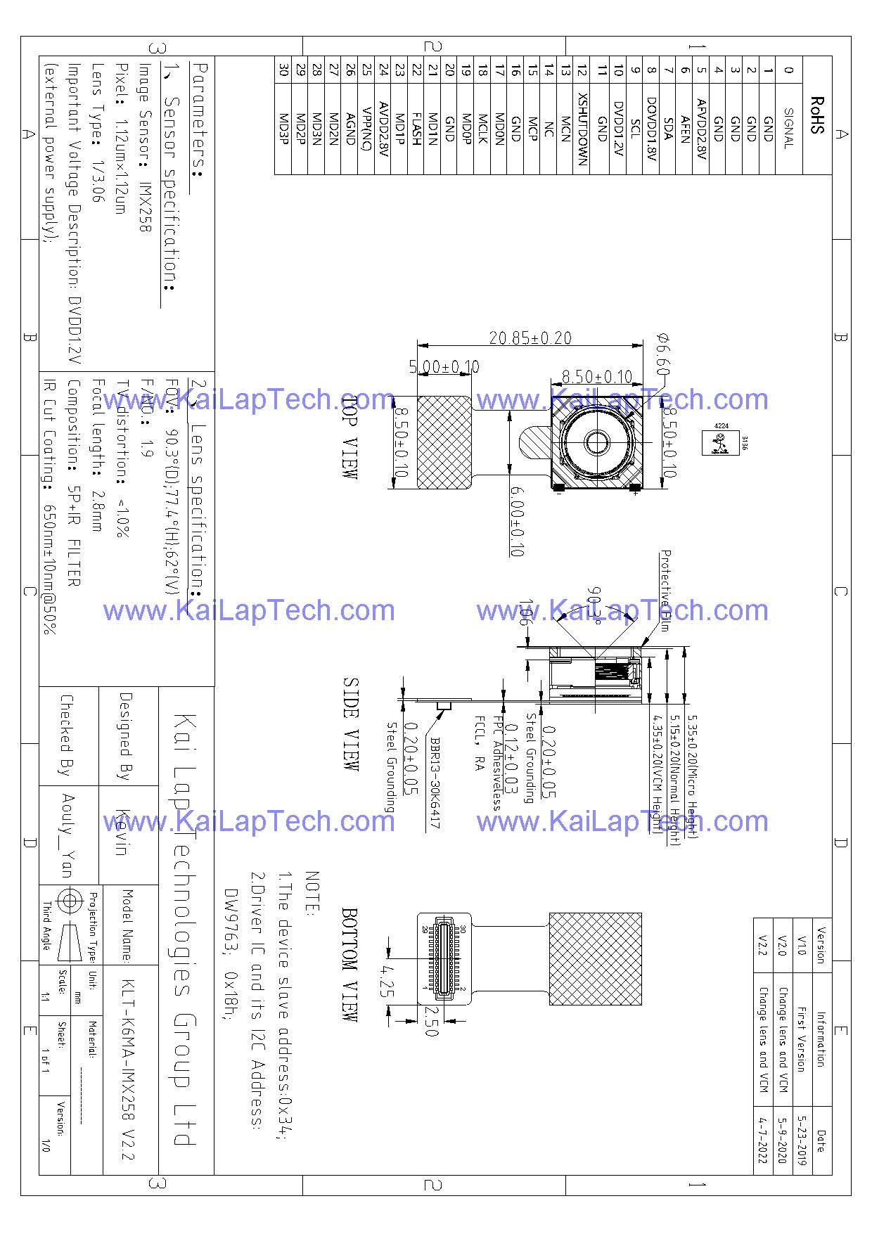 Klt-k6ma-imx258 V2.2 13mp Imx258 Interface Mipi Mise Au Point ...