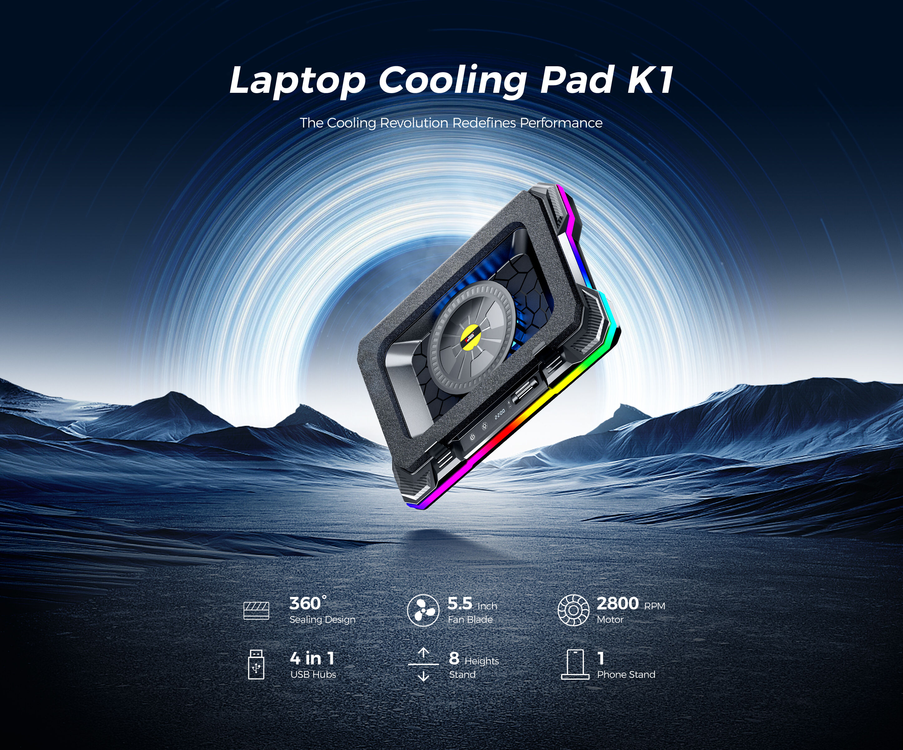 Dcx-k1 Gaming Laptop Cooling Pad Stand With 5.5inch External Cooling ...