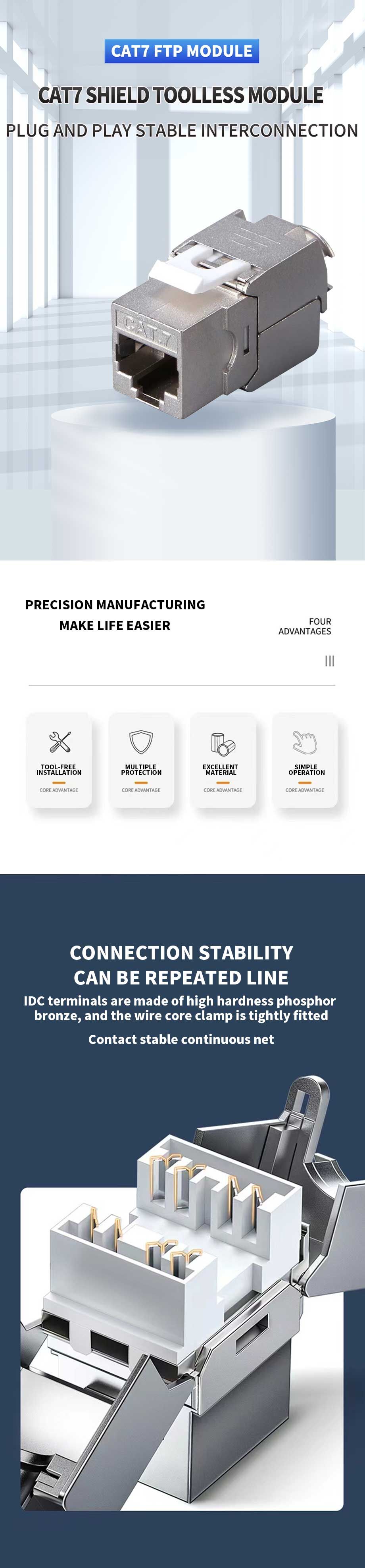 Cat7 Ftp Toolless 180 Keystone Jack Cat7 Rj45 Modular For Network Connect - China Wholesale ...