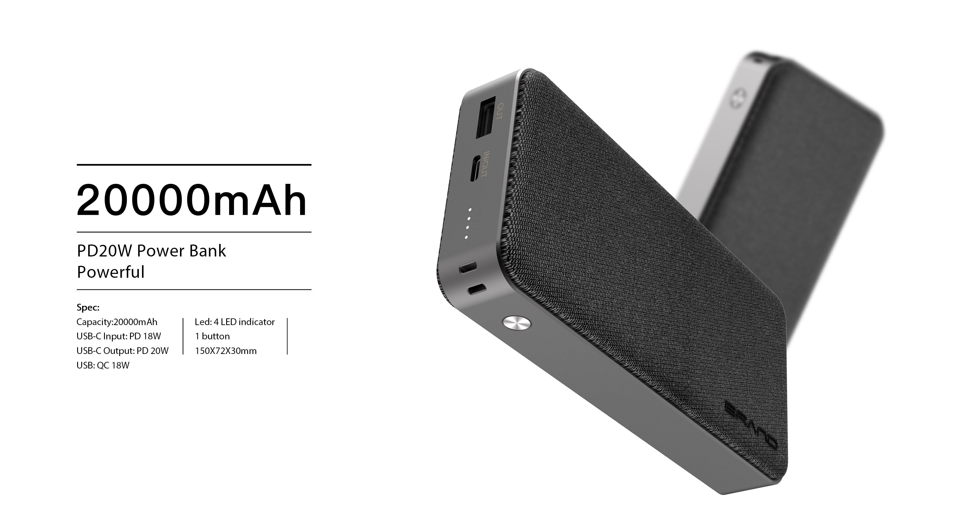 20000mah Pd 20w Portable Power Bank,usb/type C In & Out ,four Led ...