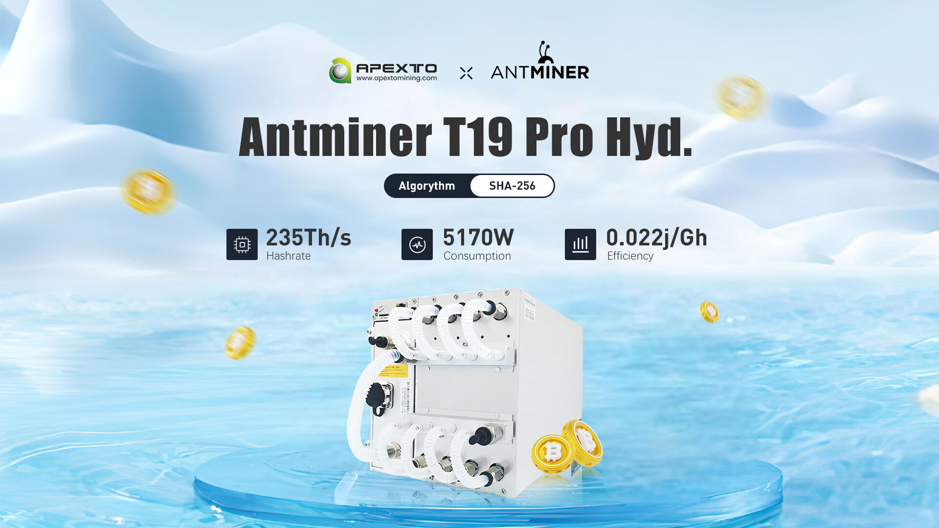 New Antminer T19 Pro Hyd 235th Miner Water Cooling Power 5170w Machine ...