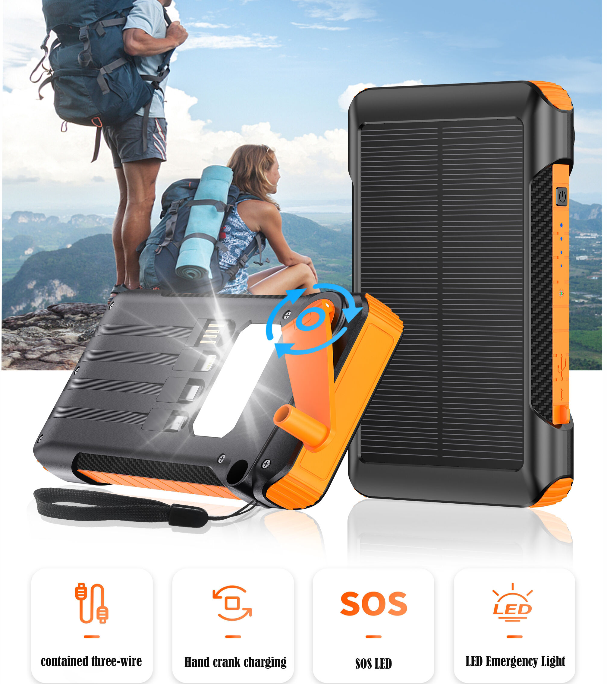 5outputs & 3 Inputs 10000mah Solar Portable Charger, Sos/strobe/strong ...