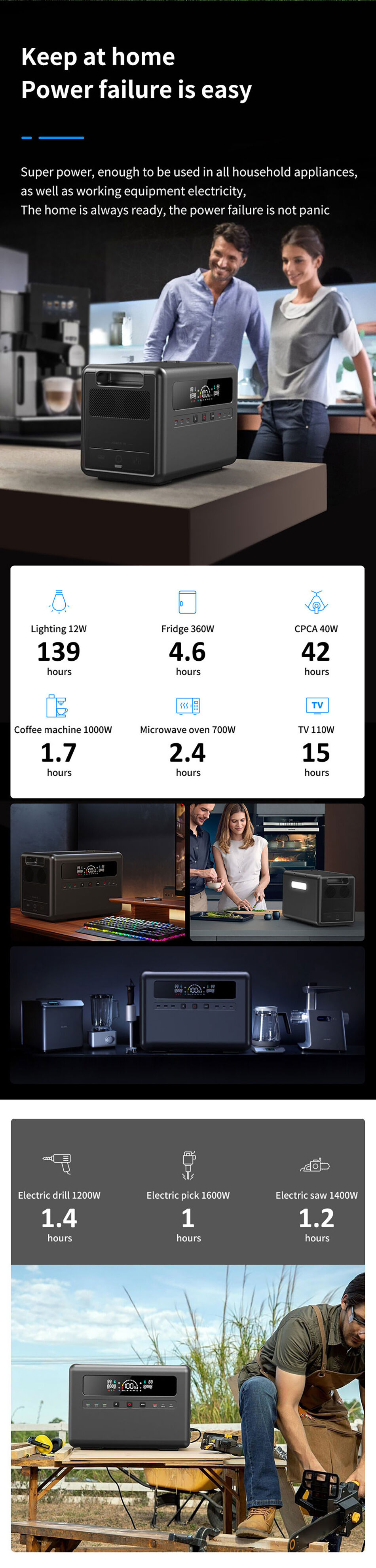 Camping Emergency 2kw Solar Generator Home Outdoor Fast Charge Europe ...