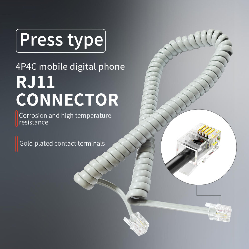 Landline Phone Handset Cable 4p4c Rj9 Rj22 Rj11 Coiled Telephone Handset Cord Flat Black Spiral ...