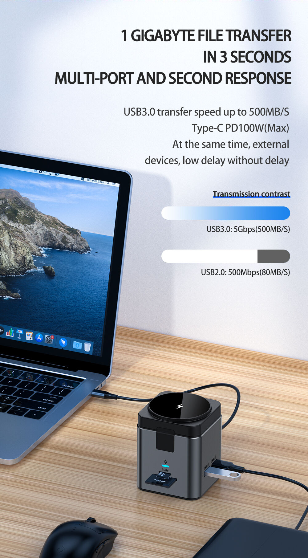 2024 New Product Magnetic Fast Wireless Charger Aluminum Alloy 8 In 1 Multifunction Hub With ...