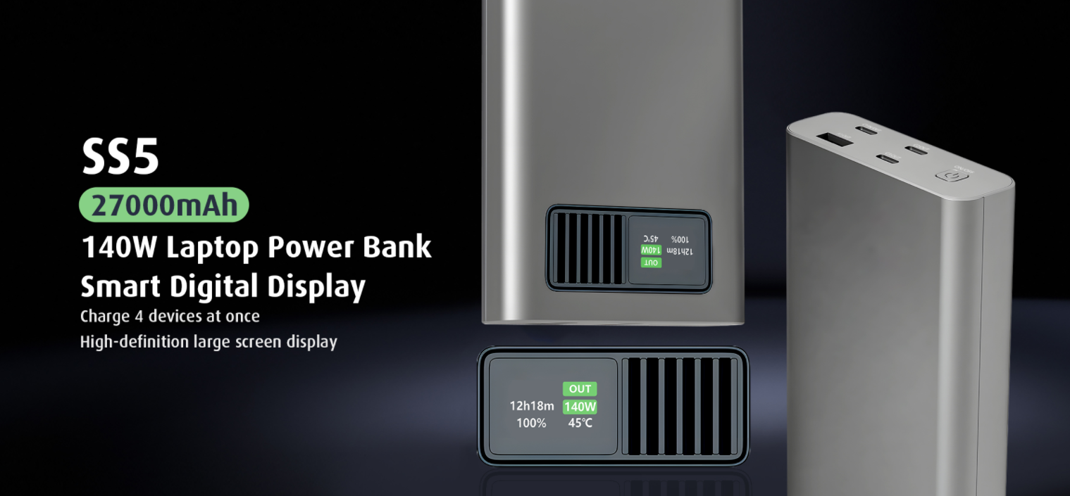 Laptop Power Bank With Smart Display Pd3.1 140w - 27,000mah, Laptop ...