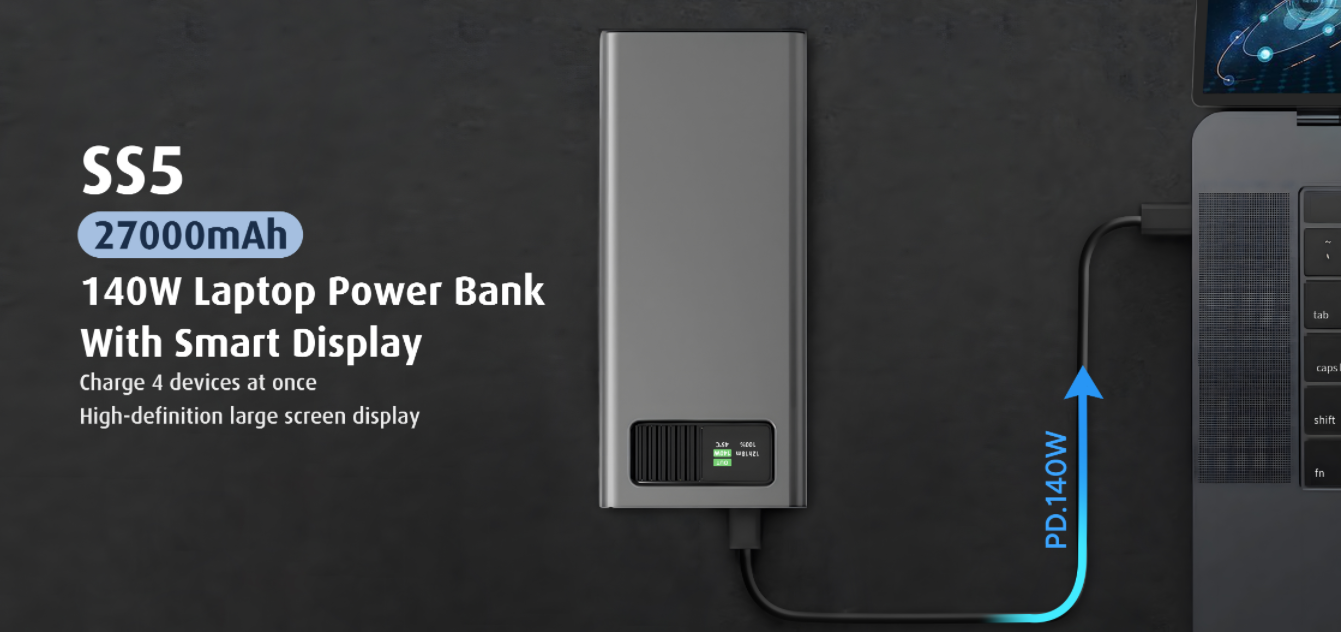 Laptop Power Bank With Smart Display Pd3.1 140w - 27,000mah, Laptop ...