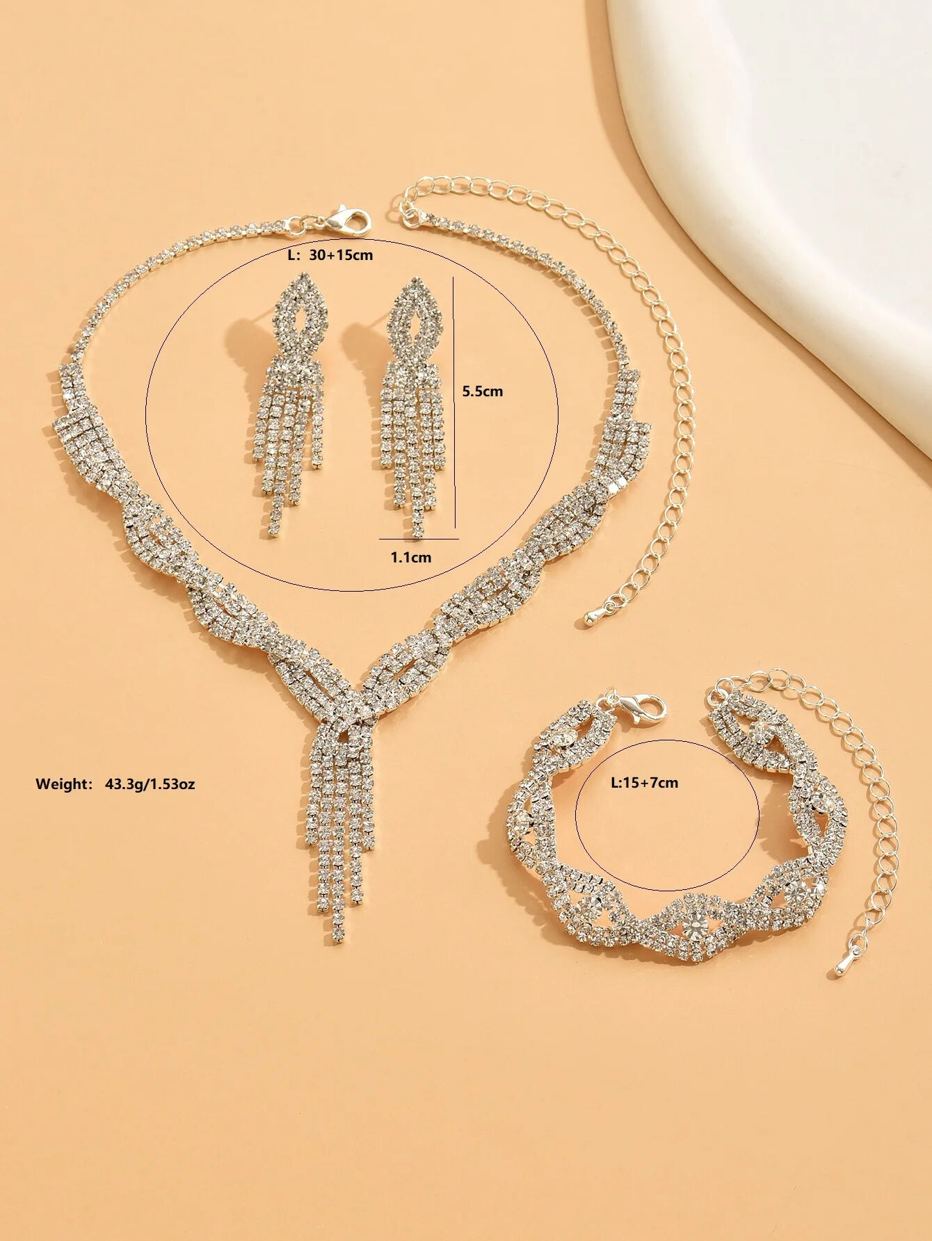4pcs Women's Jewelry Set With Rhinestone Inlaid Necklaces, Earrings ...
