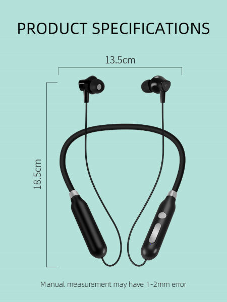 Bluetooth Neckband Headphone Soft Necklace Real Stereo Bass Wireless ...