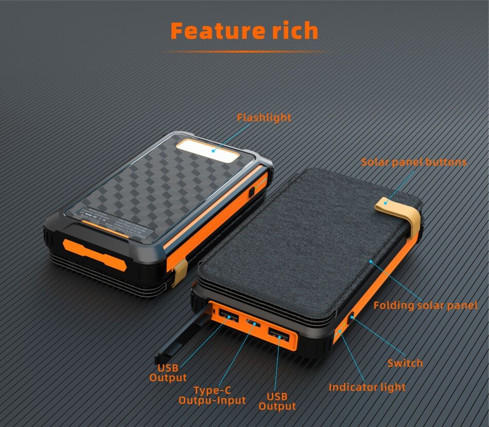 Fast Charging Solar Power Bank,led Flashlights Phone Holder External ...