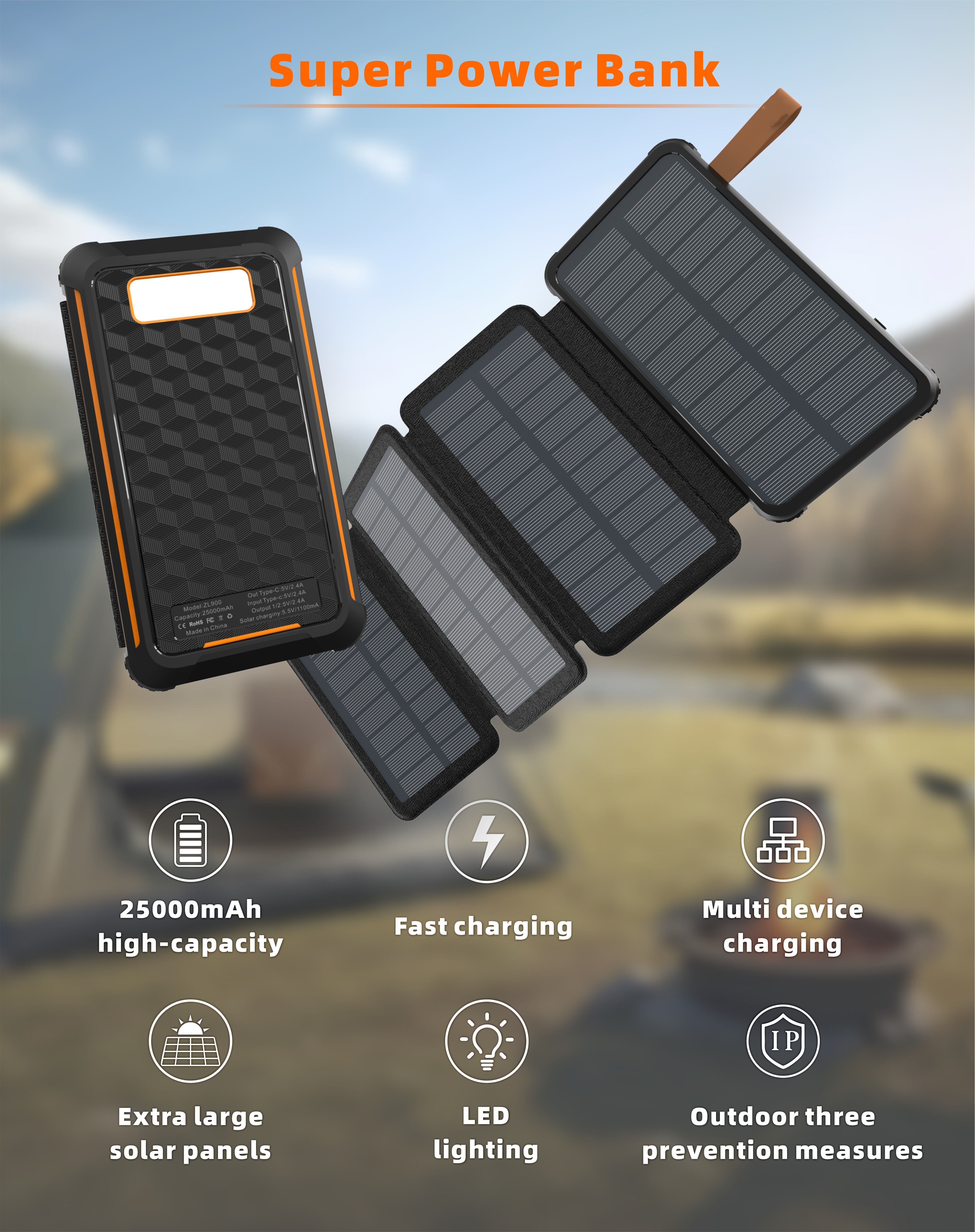 Solar Charger Power Bank 25000mah,qc3.0 Fast Charging Solar Powered ...