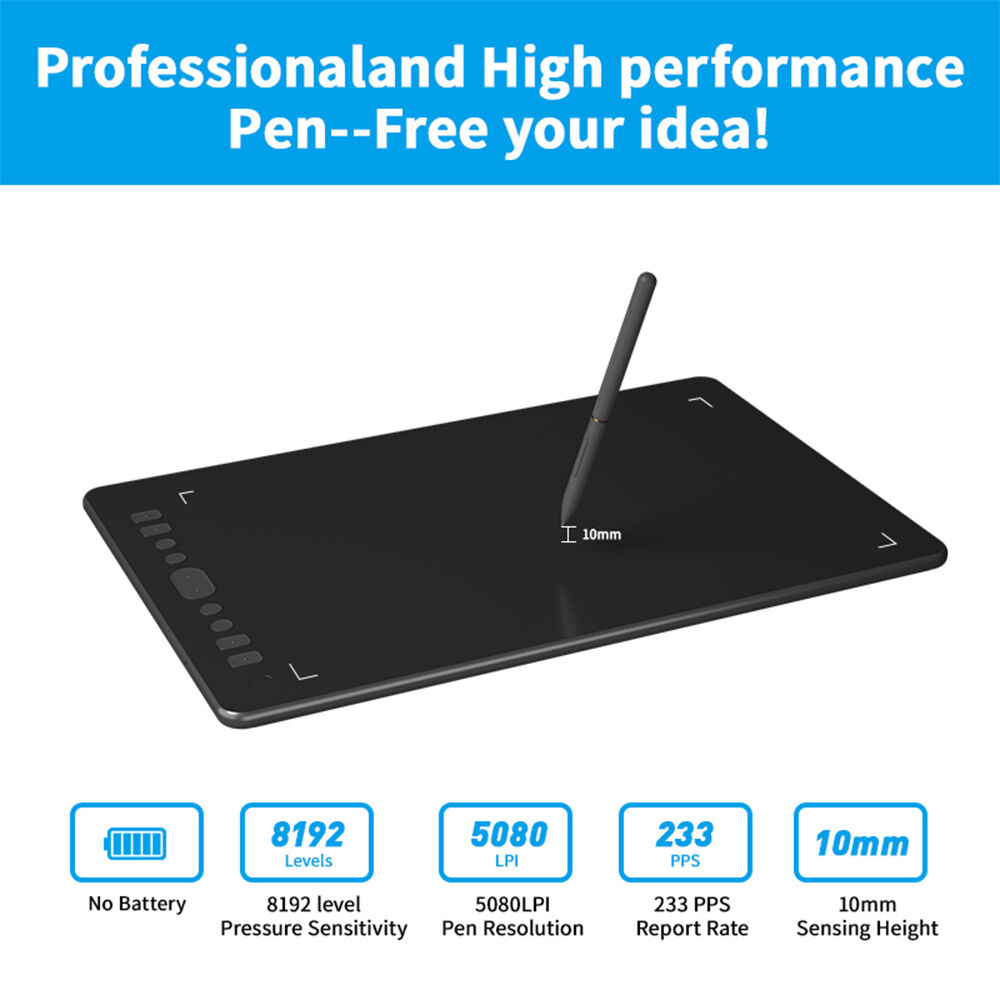 10 Inches Digital Graphic Drawing Tablet 8192 Levels Pen Board Graphic ...