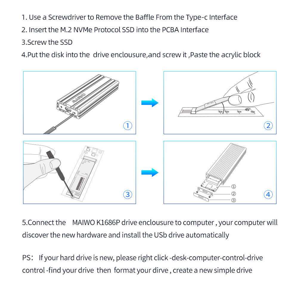 Maiwo K1686p2 Aluminum Sata/nvme M.2 Ssd Enclosure External Hdd Casing ...