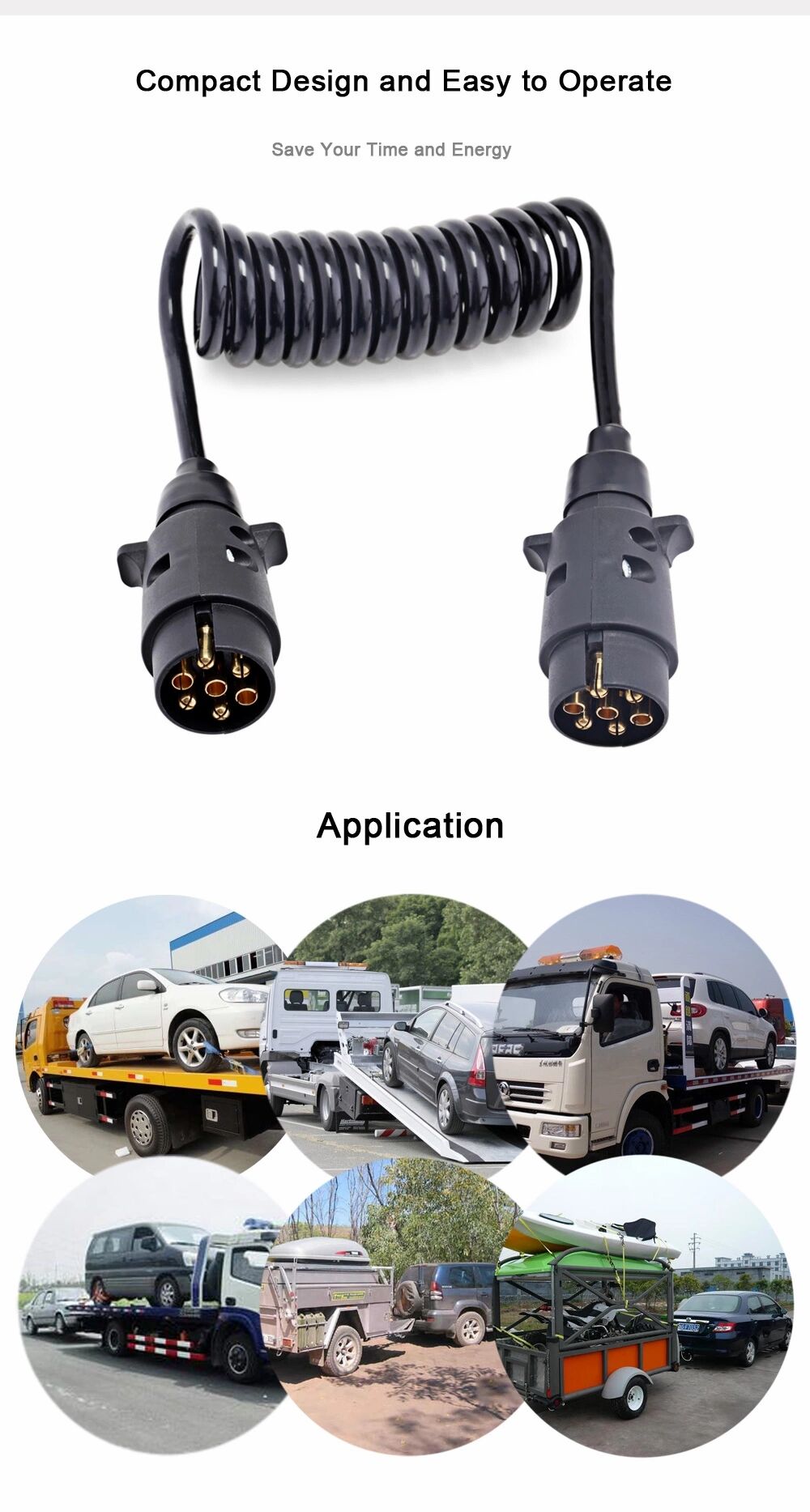 High Quality 7x0.5mm2 Coiled Truck Cord Cable 7 Pin Trailer Plug Cable ...