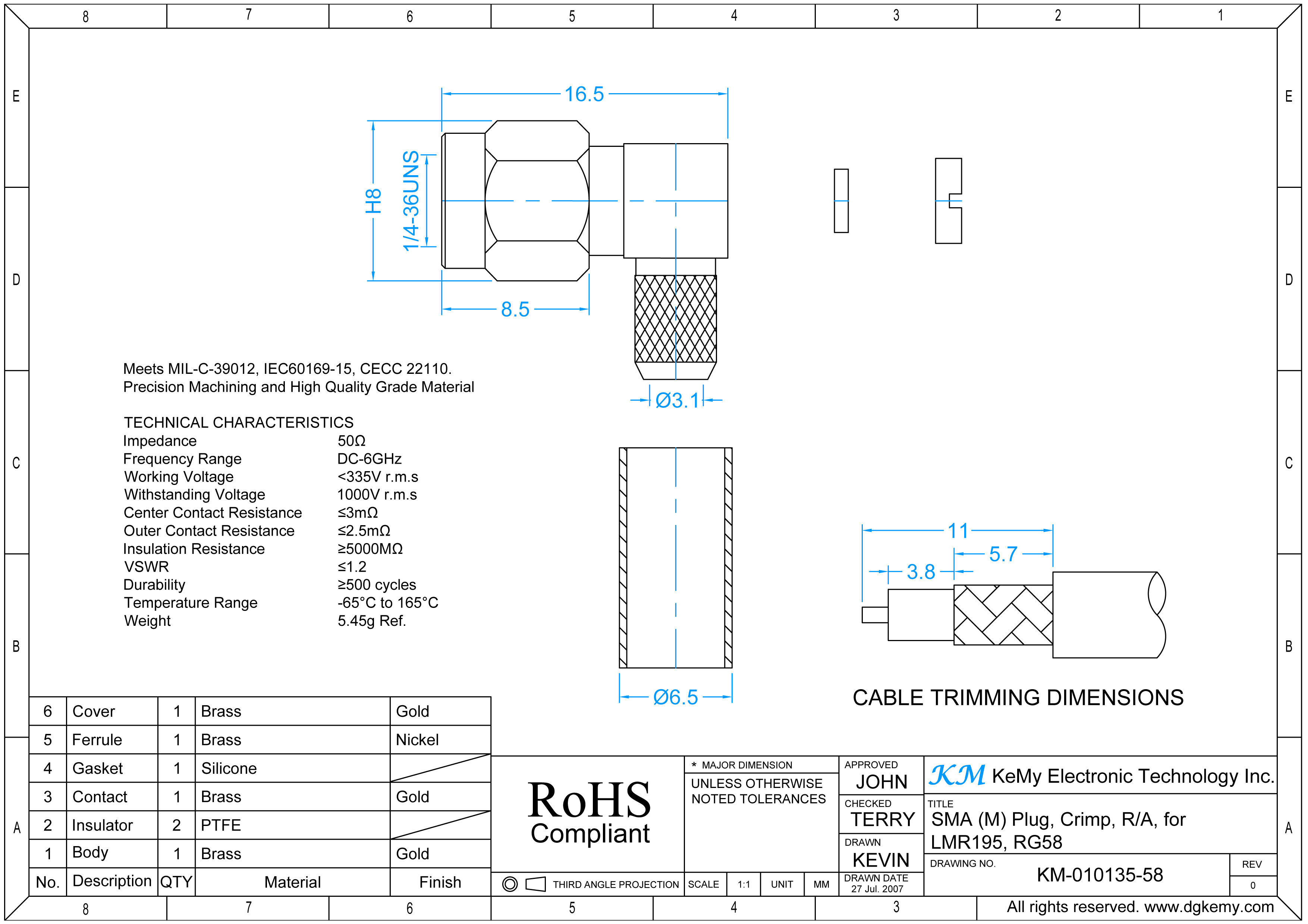 Sma Male Ra Plug Connector For Rg58 Lmr195 Ll200 Sma Male Right Angle ...