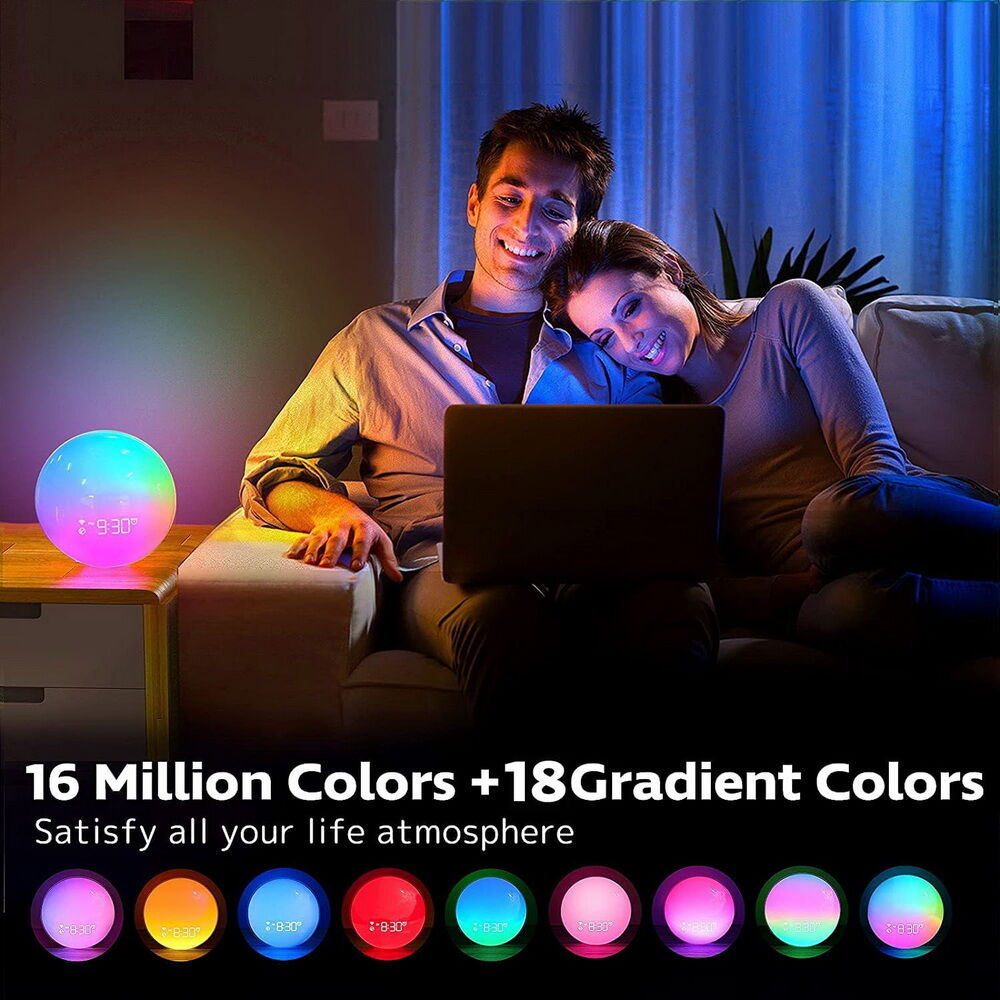 Led Bluetooth Sunrise Alarm Lights Rgb Fm Wake Music Digital Alarm ...