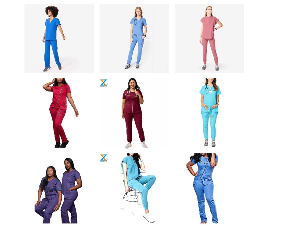 Medical Scrubs Uniform Sets Women Nurse Uniform Short Sleeve V-neck ...