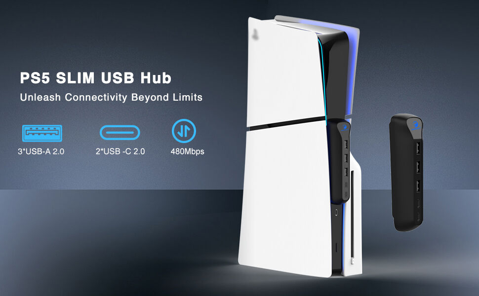 Honcam 5 Extra Usb Ports Hub Ps5 Slim Console 3 Usb-a 2 Usb-c Extender ...