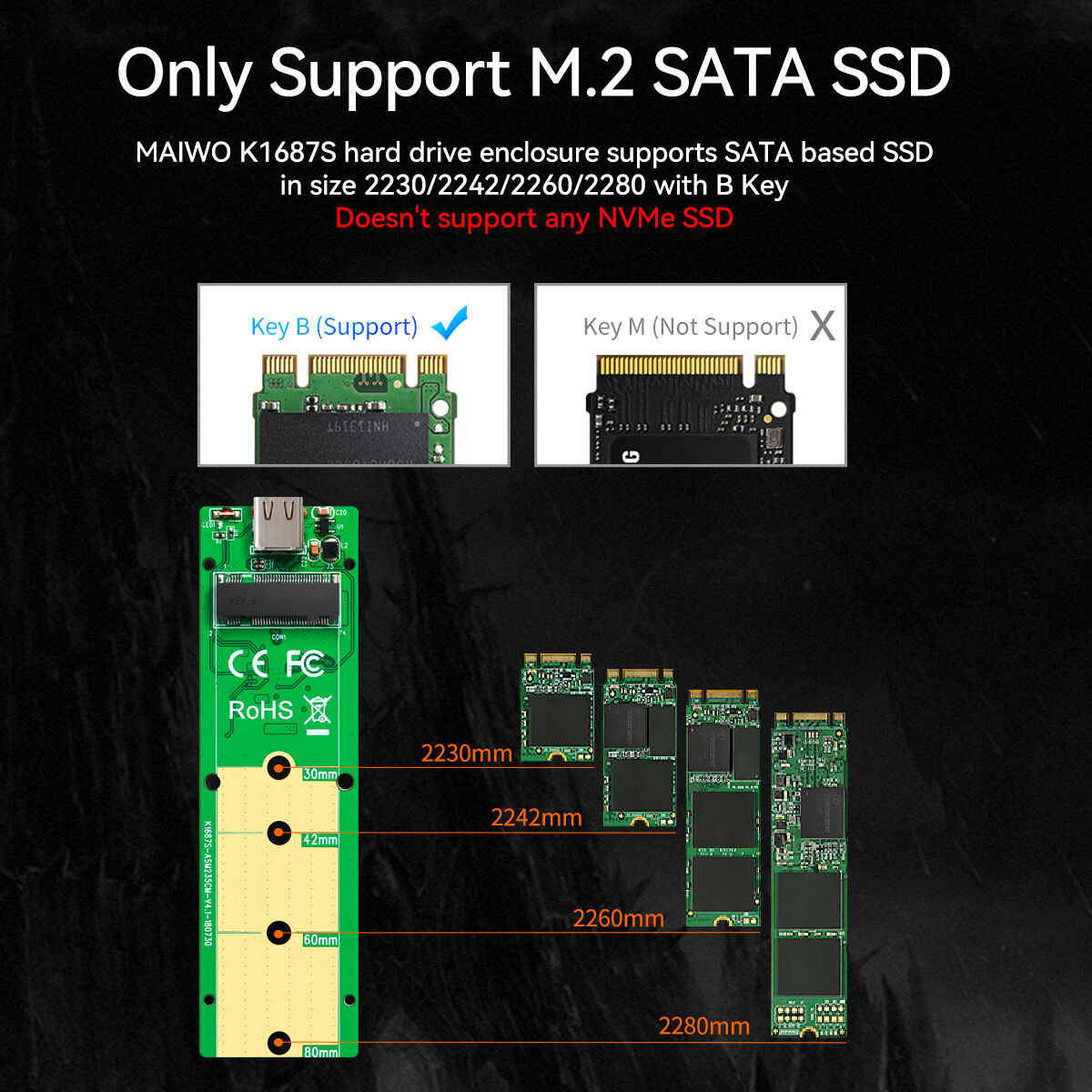 Maiwo K1687s Aluminum Sata M.2 Ssd Enclosure External Hdd Casing Case ...