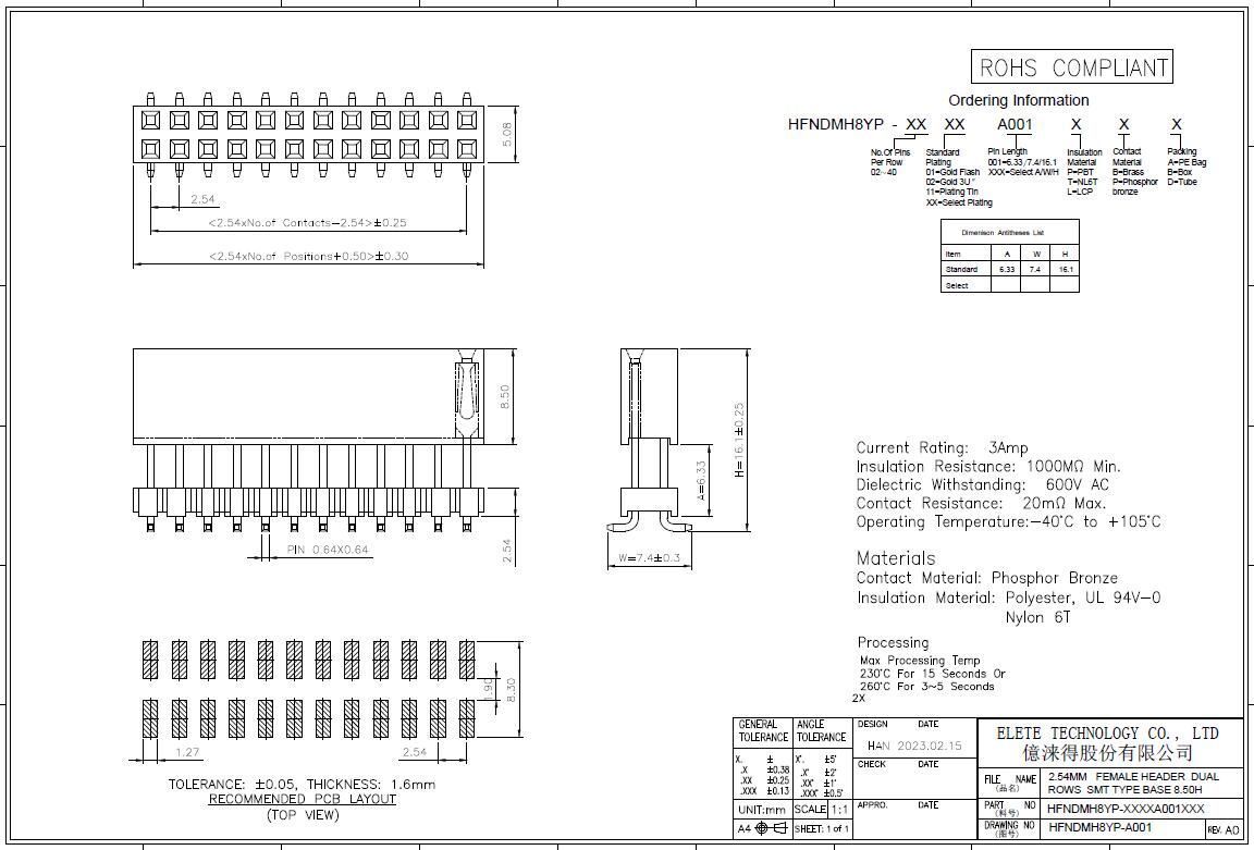 Buy China Wholesale 2.54mm Pitch Dual Row Smt Board Spacer Type, 36 Pin Female Header Connector ...