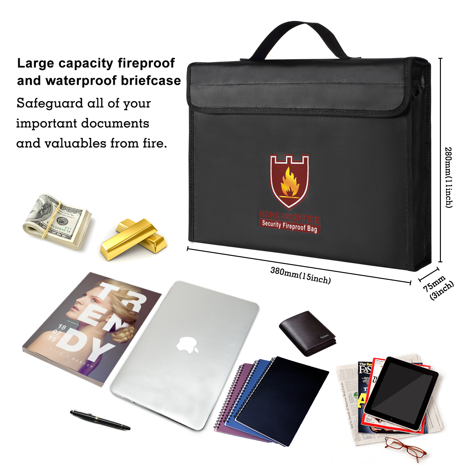 Fireproof Briefcase Bag Cross-section Portable Security Closure Fire ...