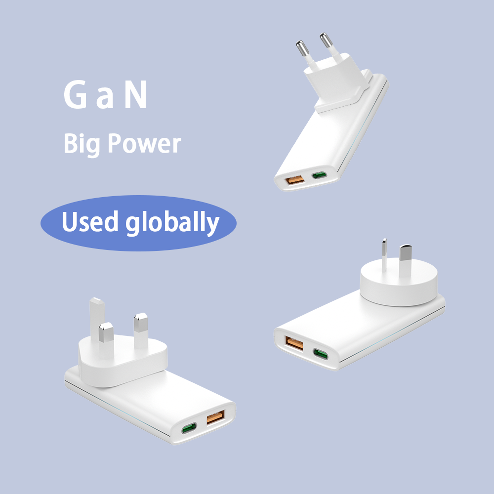 Gan 65w Qc4+ Dual Usb Wall Charger With Changeable Plugs Travel Power ...