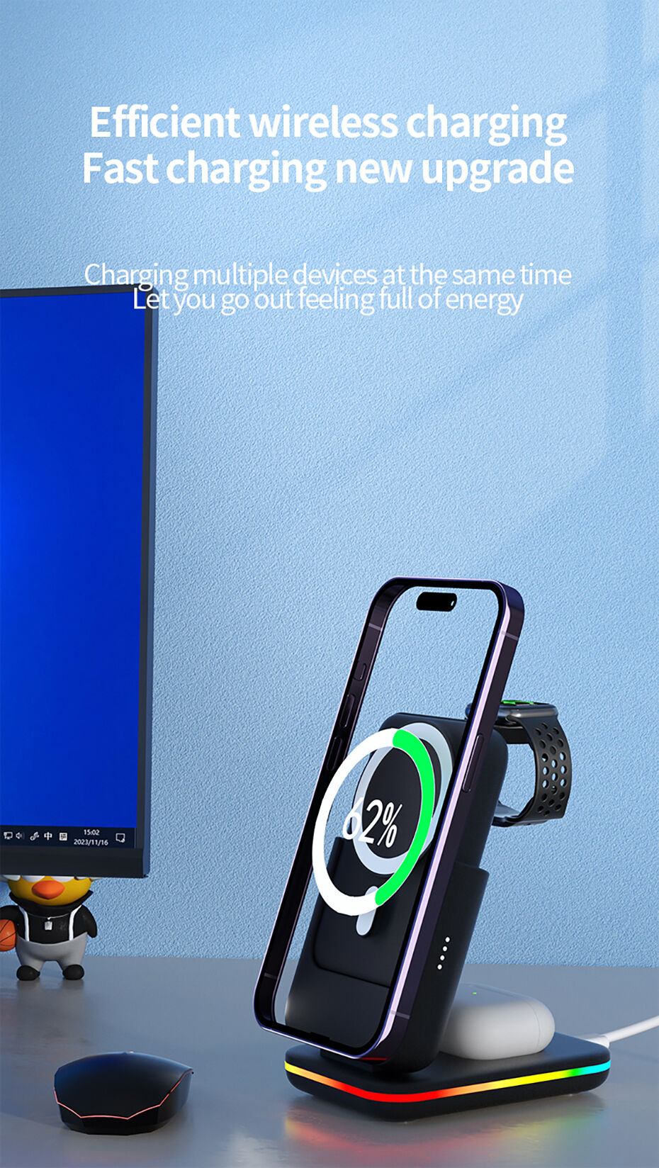 New Design C15 Foldable Strong Magnetic 3-in-1 Fast Wireless Charger ...