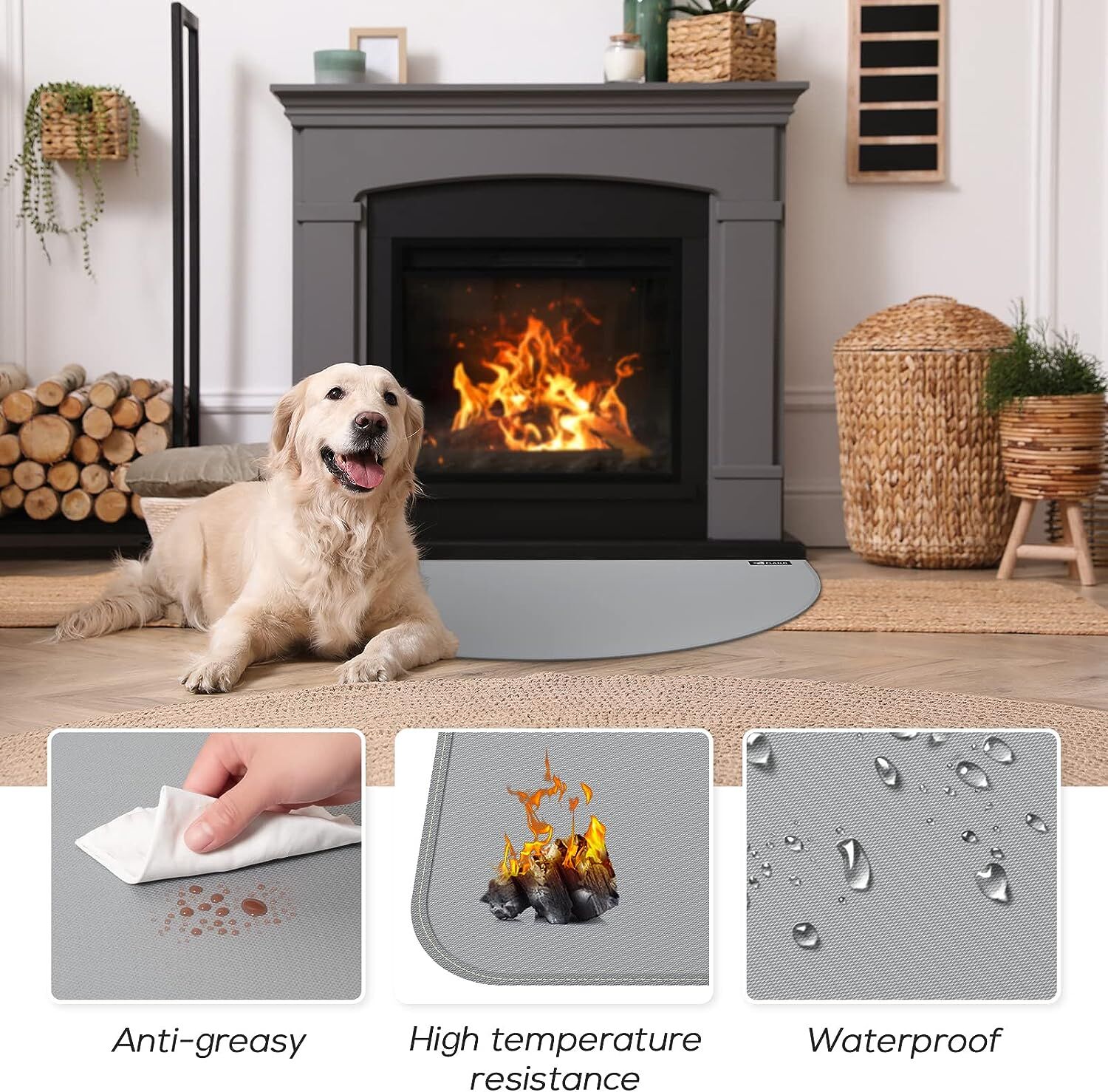 Fiberglass Non-slip Low Profile Fireplace Area Hearth Rug Half-round ...