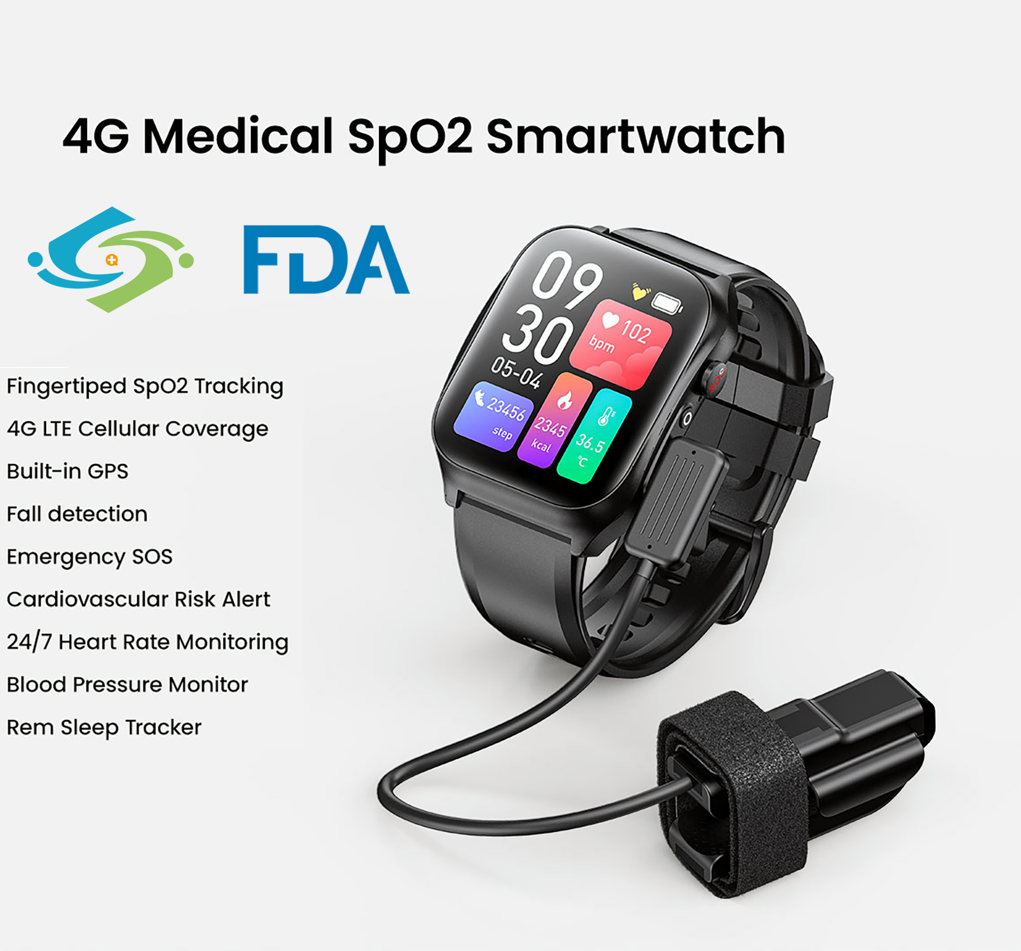 Fda Nmpa 4g Gps Smart Health Watch, Sos, Spo2, Bp, Thermometer, Sleep ...