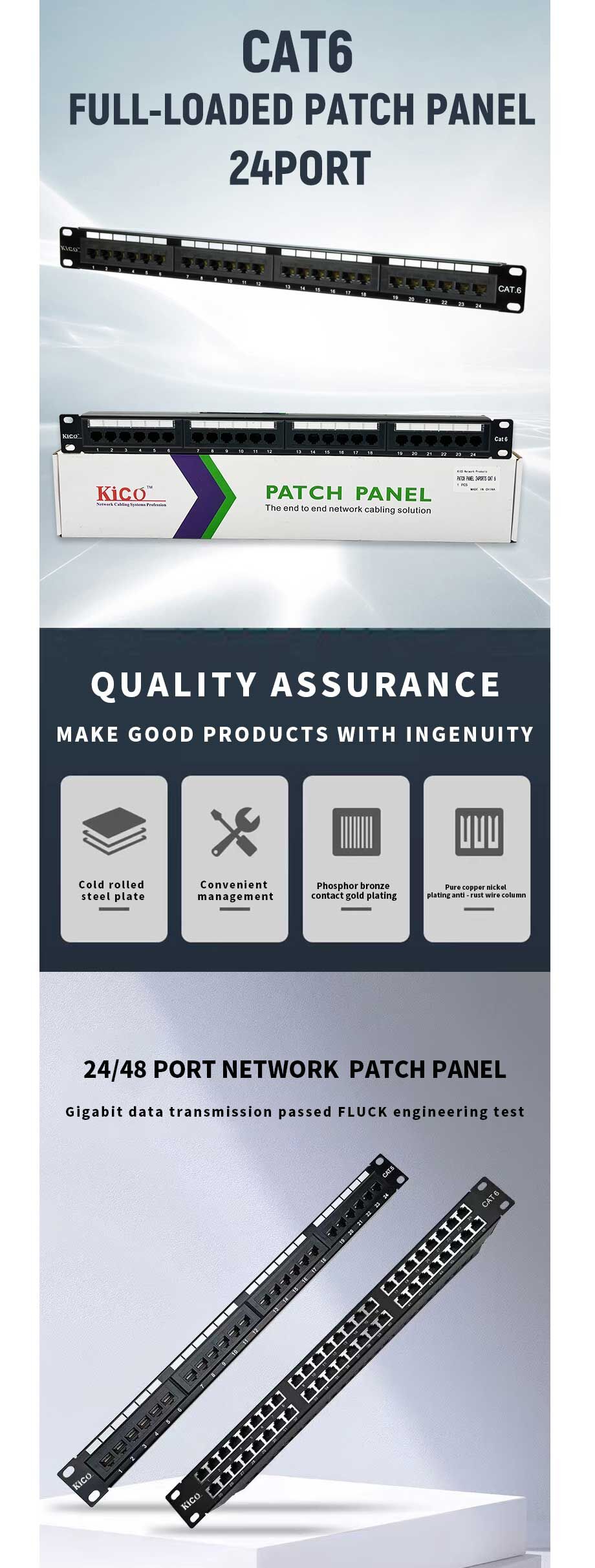 Kico Hotsales 19 Inch 1u Cat6 24 Port Patch Panel Full-loaded Patch ...