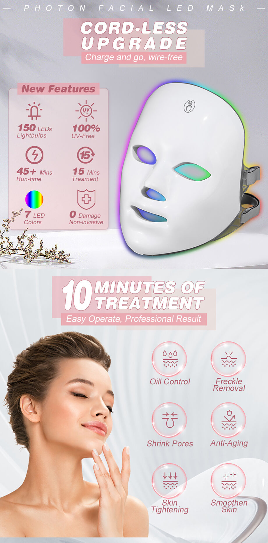 Hot Sell Skin Care Rechargeable 7 Color Led Photon Light Therapy ...