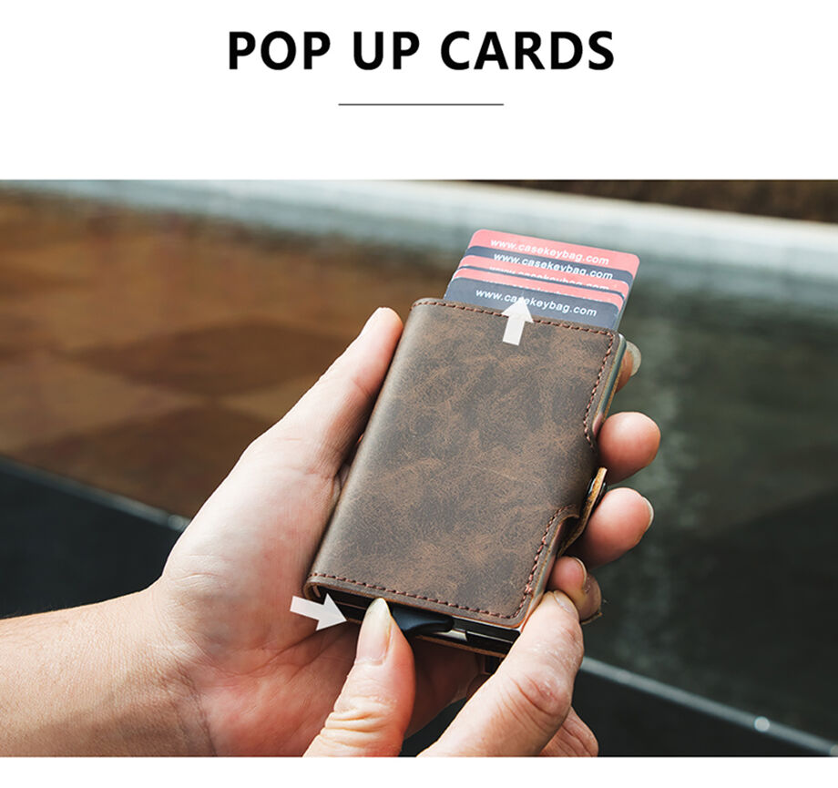 Men's Vintage Side Push Pop Up Leather Wallet Anti Theft Leather Multi ...
