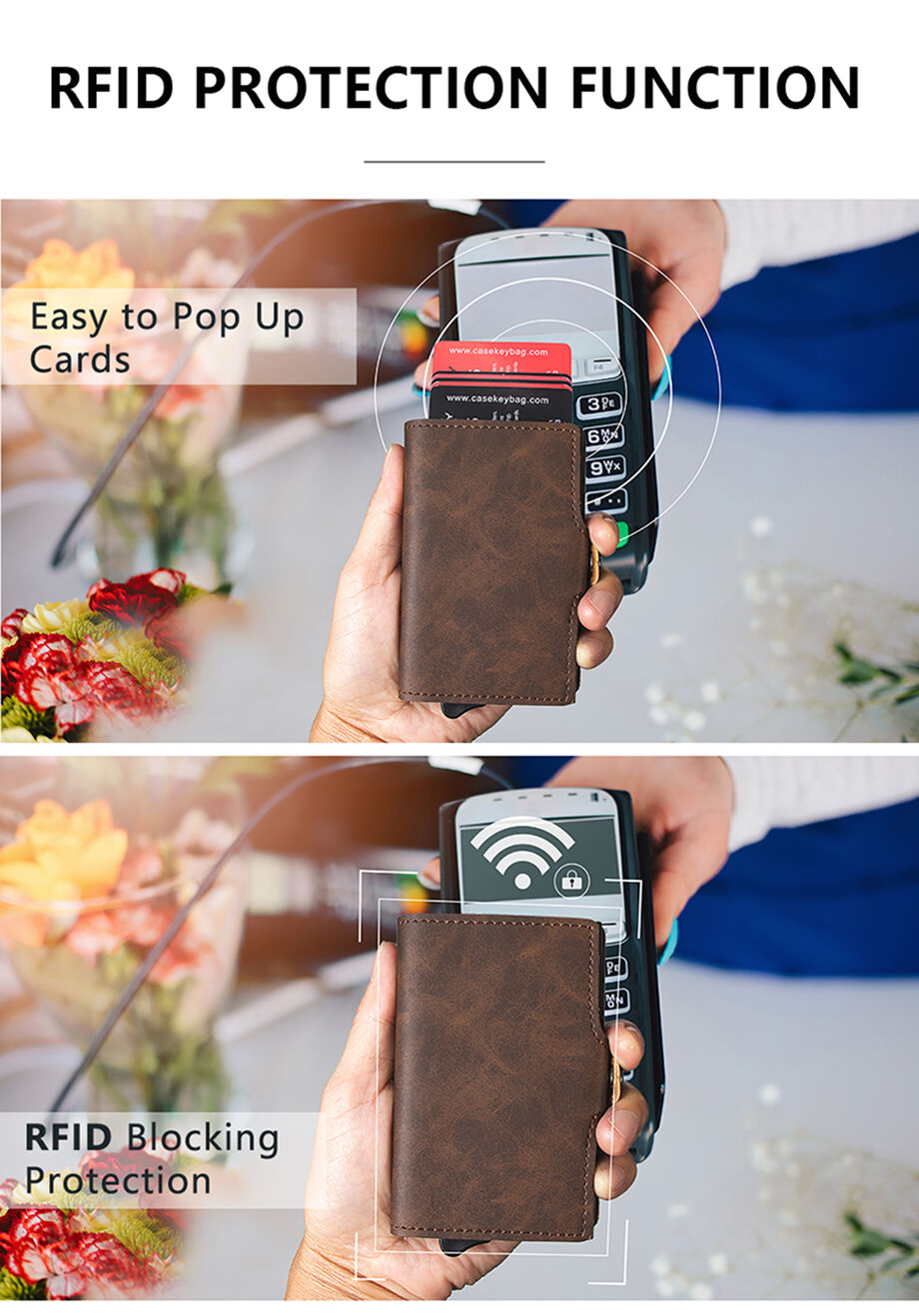 Men's Vintage Side Push Pop Up Leather Wallet Anti Theft Leather Multi ...