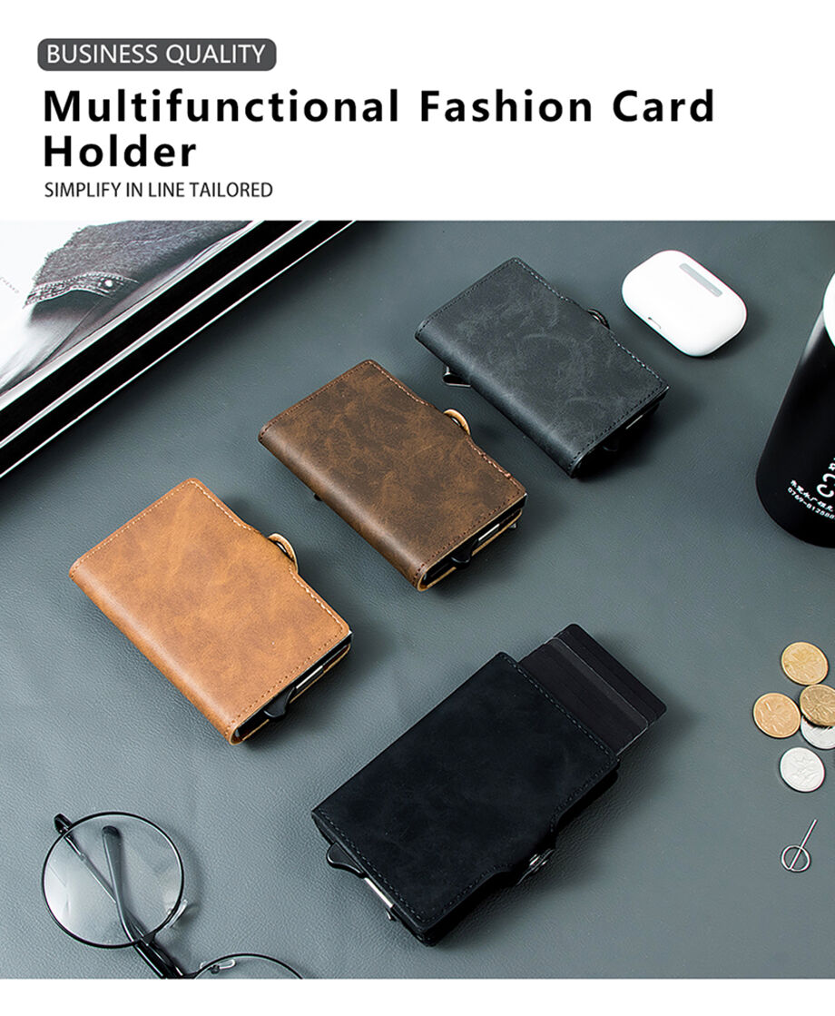 Men's Vintage Side Push Pop Up Leather Wallet Anti Theft Leather Multi ...