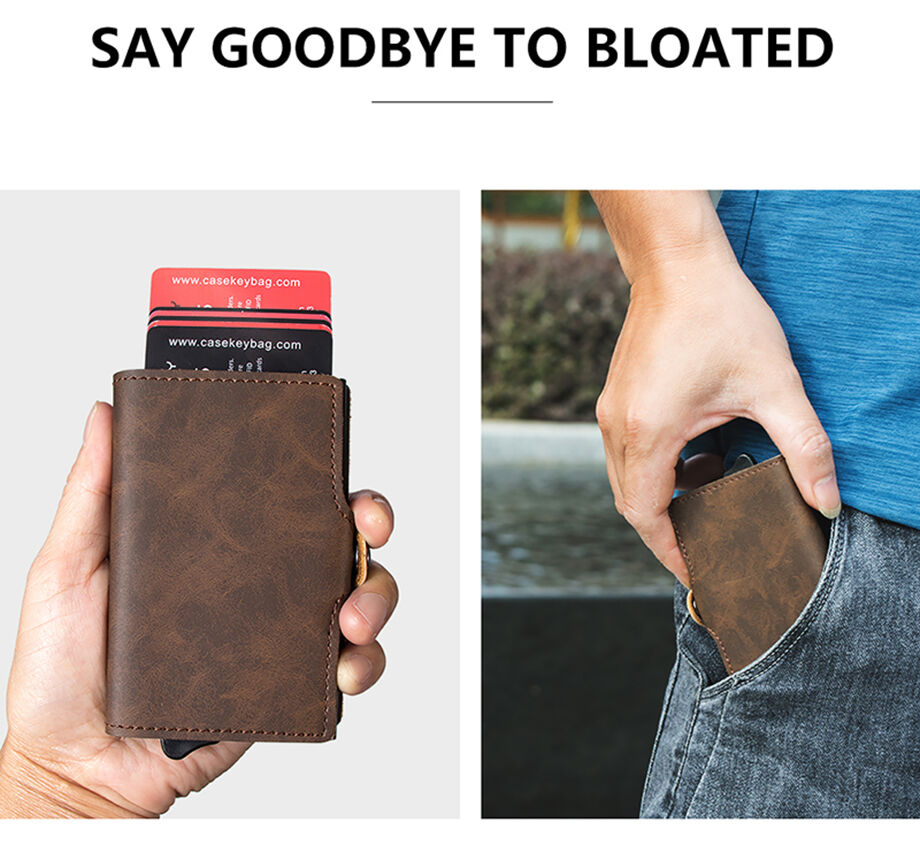 Men's Vintage Side Push Pop Up Leather Wallet Anti Theft Leather Multi ...